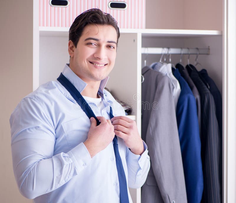 Young Man Businessman Getting Dressed for Work Stock Image - Image of ...