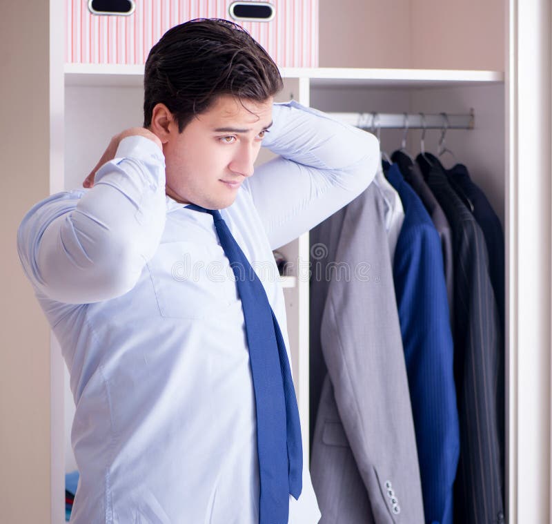 Young Man Businessman Getting Dressed for Work Stock Photo - Image of ...