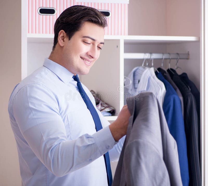 Young Man Businessman Getting Dressed for Work Stock Photo - Image of ...