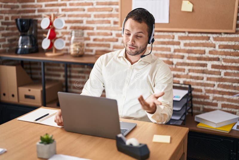 Young Man Call Center Agent Having Video Call at Office Stock Image ...