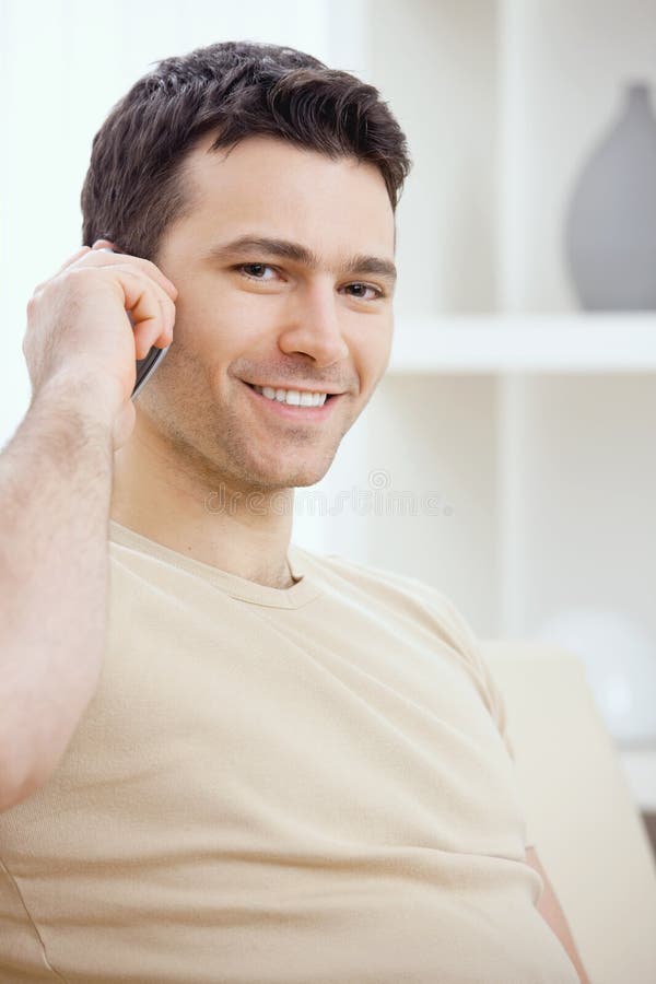 Young Man Calling on Mobile Phone Stock Image - Image of call, handsome ...