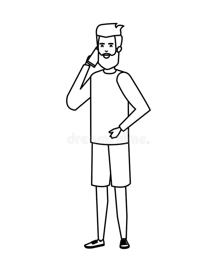 Young Man Calling with Smartphone Stock Vector - Illustration of smile ...