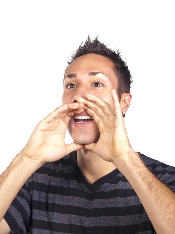 Young Man Calling To Someone Stock Image - Image of face, yelling: 21672131