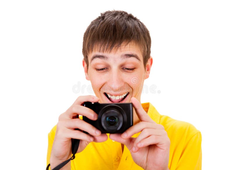 Young Man with a Camera stock photo. Image of handsome - 86361104