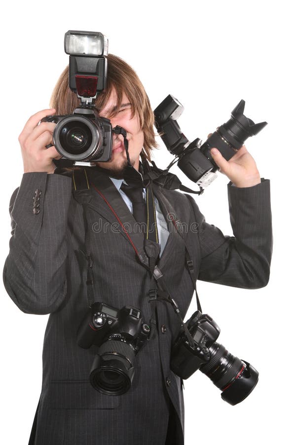 Young man with cameras stock image. Image of camera, hobbies - 3759929