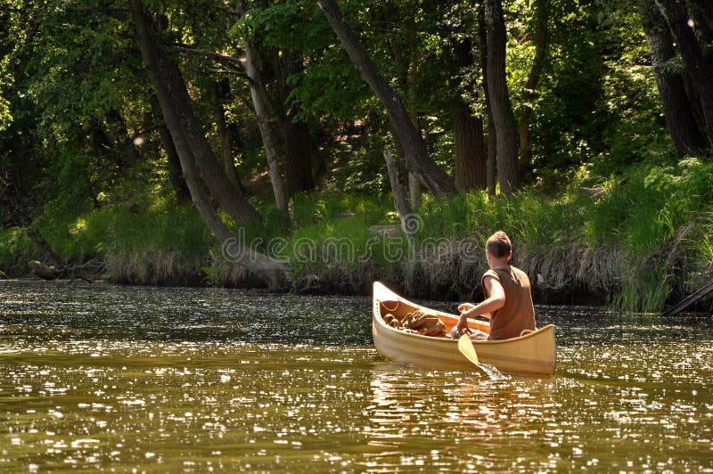 Canoe Floating Down River Trees Stock Photos - Free & Royalty-Free ...