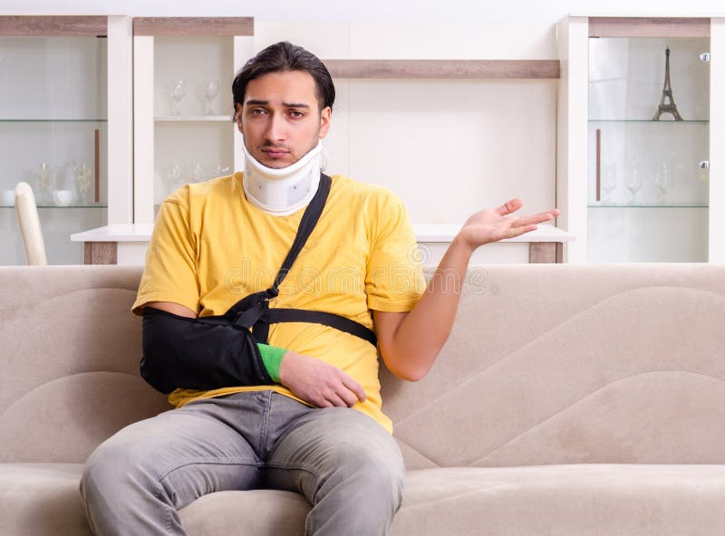 Young Man after Car Accident Suffering at Home Stock Image - Image of ...