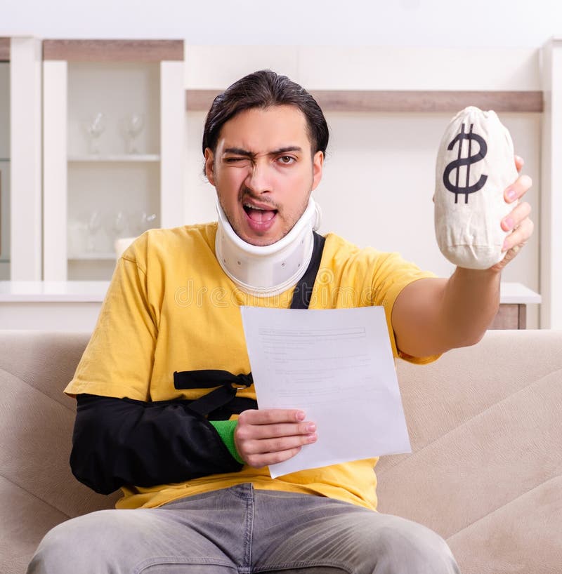 Young Man after Car Accident Suffering at Home Stock Image - Image of ...