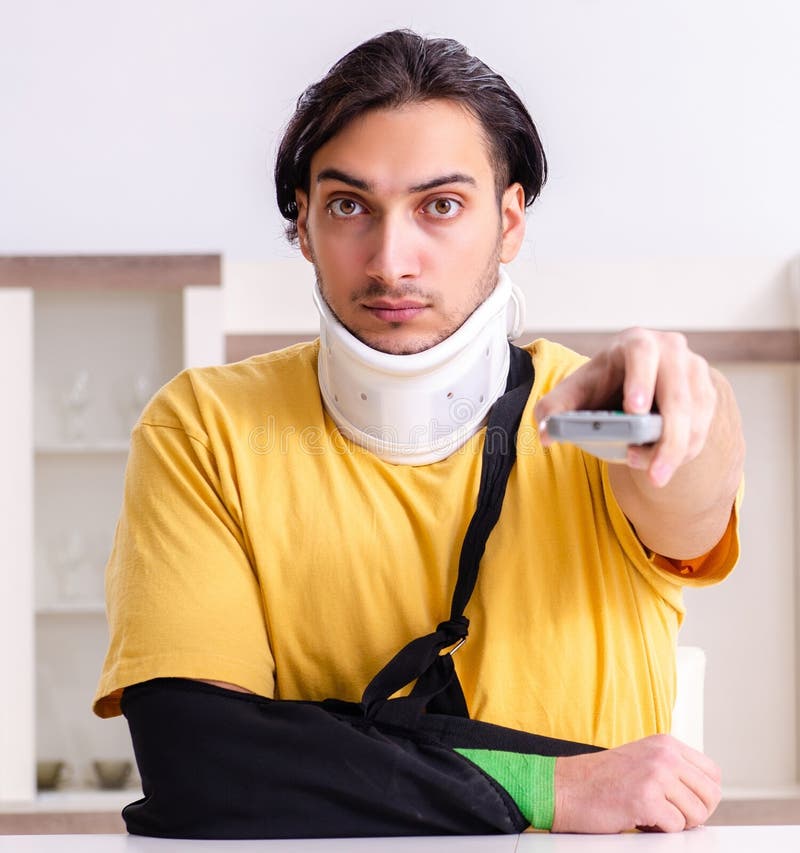Young Man after Car Accident Suffering at Home Stock Photo - Image of ...