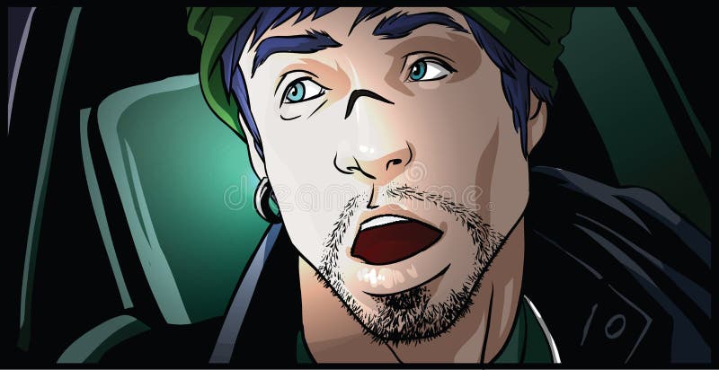 Young man in car. stock vector. Illustration of person - 92150096