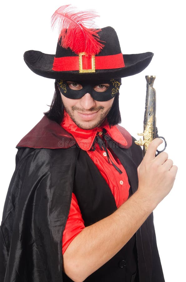 Young Man in Carnival Coat with Gun Isolated on Stock Image - Image of ...
