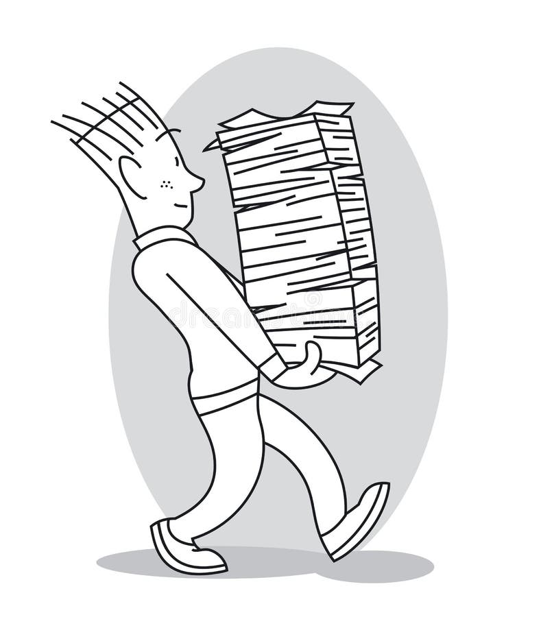 Young Man Carries a Large Stack of Papers Stock Vector - Illustration ...