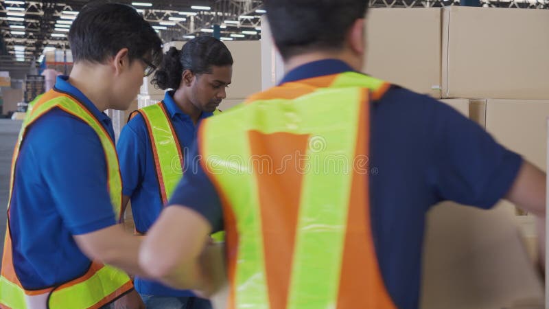 Group Young Man Carrying Box Stack for Transportation and Distribution ...