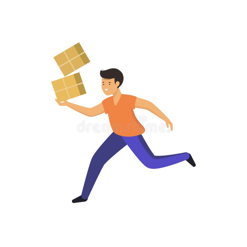 Young Man Carrying Boxes. a Man Runs with Boxes in His Hands. Stock ...