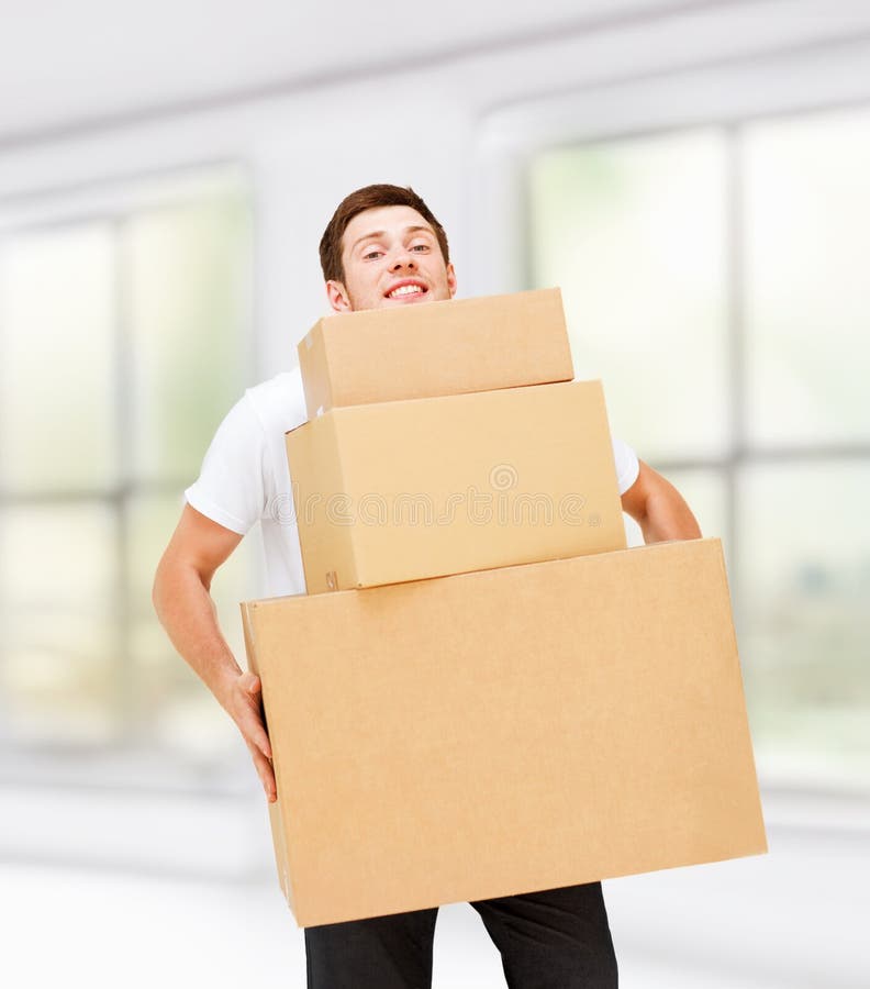 Man Carrying Carton Heavy Box Stock Photo - Image of sales, pack: 32888180