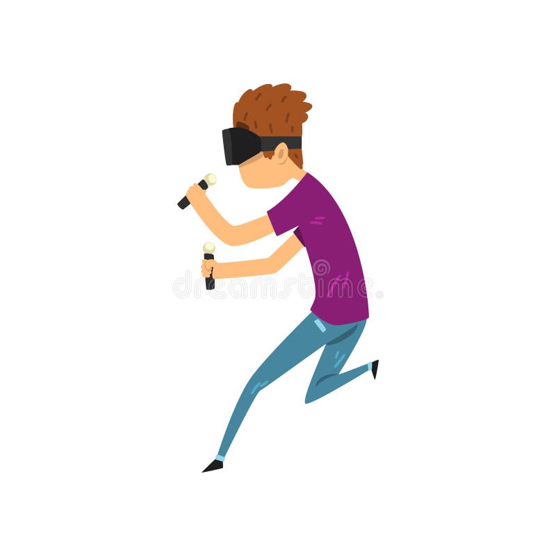 Young Man Cartoon Character in Virtual Reality Headset Holding ...
