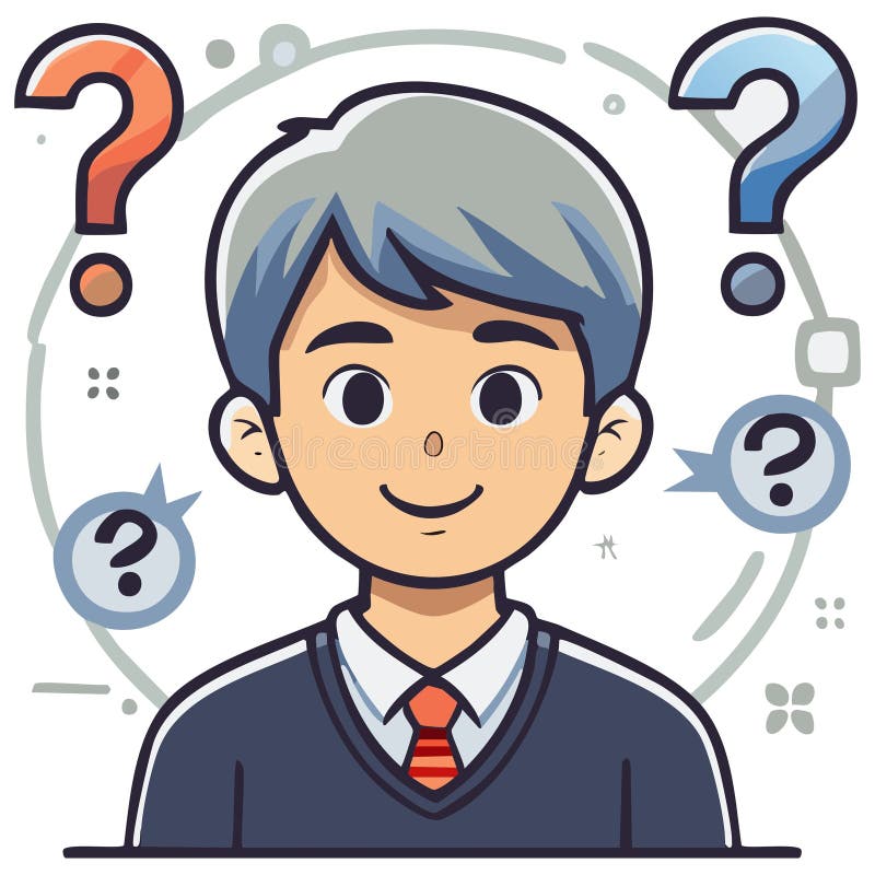 Young Man Cartoon Illustration with Question Marks Symbolizing ...