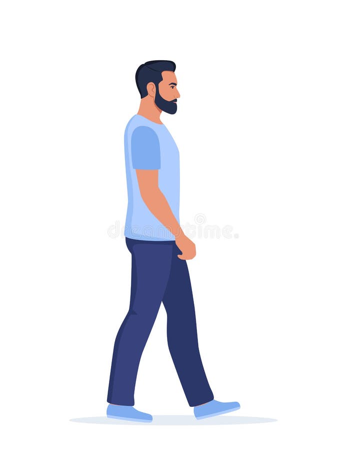 Young Man in Casual Clothes Walking Forward, Side View. Vector ...