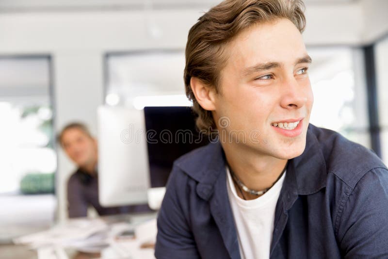 Young Man in Casual in Office Stock Image - Image of meeting ...