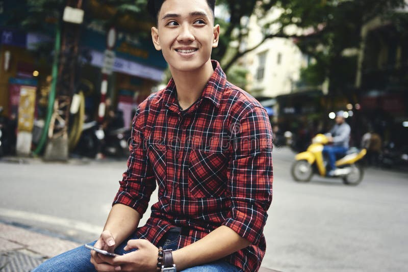 Young Man with Cell Phone in the City Stock Image - Image of smart ...