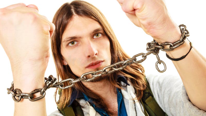 Chained Man Hands with Chain Around Wrists Stock Image - Image of ...