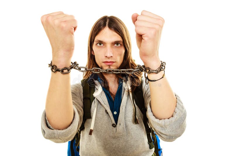 Chained Man Hands with Chain Around Wrists Stock Photo - Image of ...