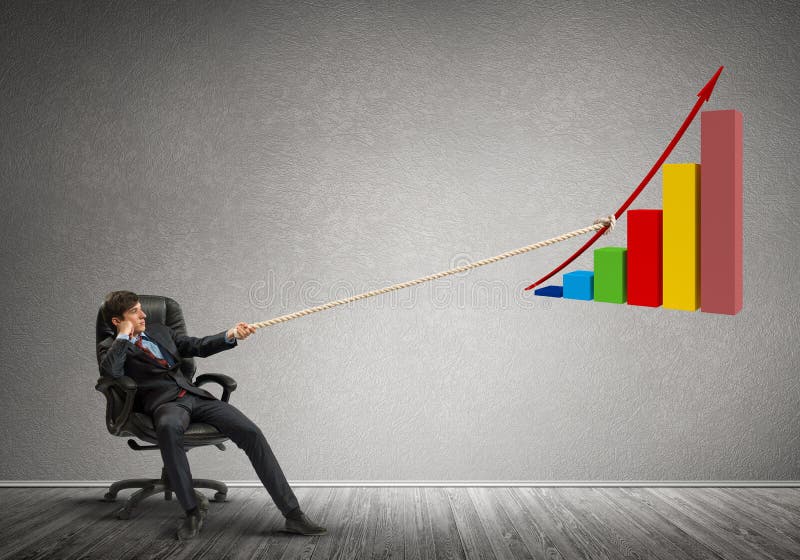 Businessman Pulling Graph with Rope As Concept of Power and Control ...