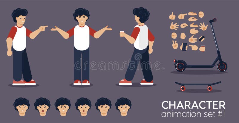 Young Man Character Animation Set. Stock Vector - Illustration of front ...