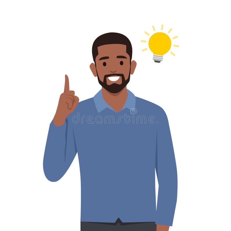 Young Man Character Pointing Up Index Finger. Idea, Innovation ...