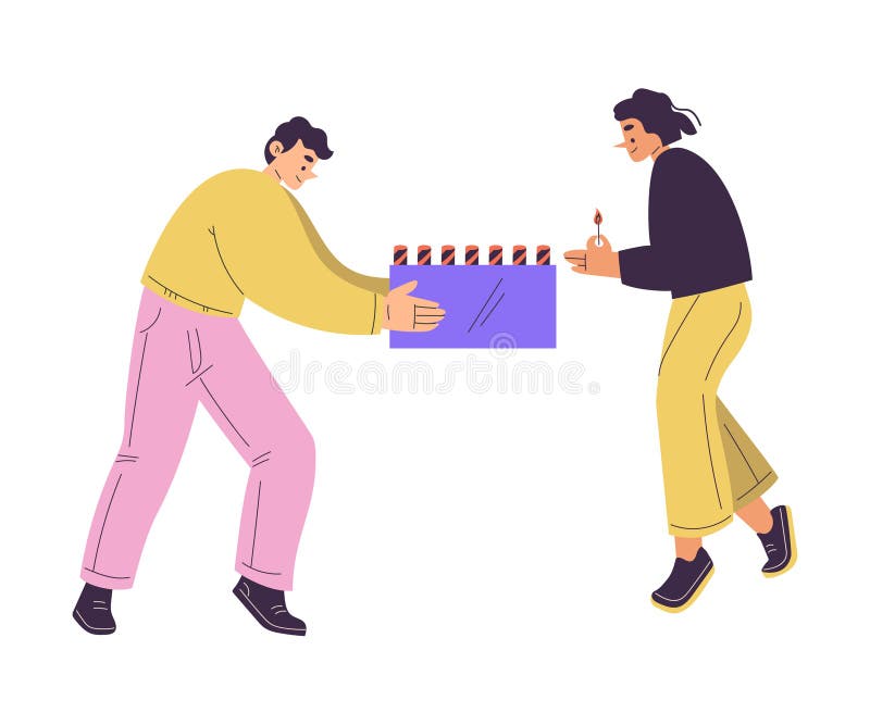 Young Man Character Setting Off Firework Vector Illustration Stock ...