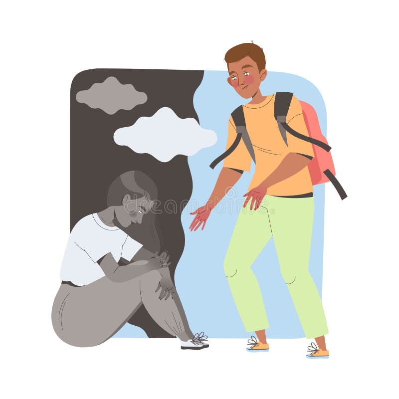 Young Man Character Supporting and Comforting Sad Woman Friend with ... Young Man Character Supporting and Comforting Sad Woman Friend with ...
