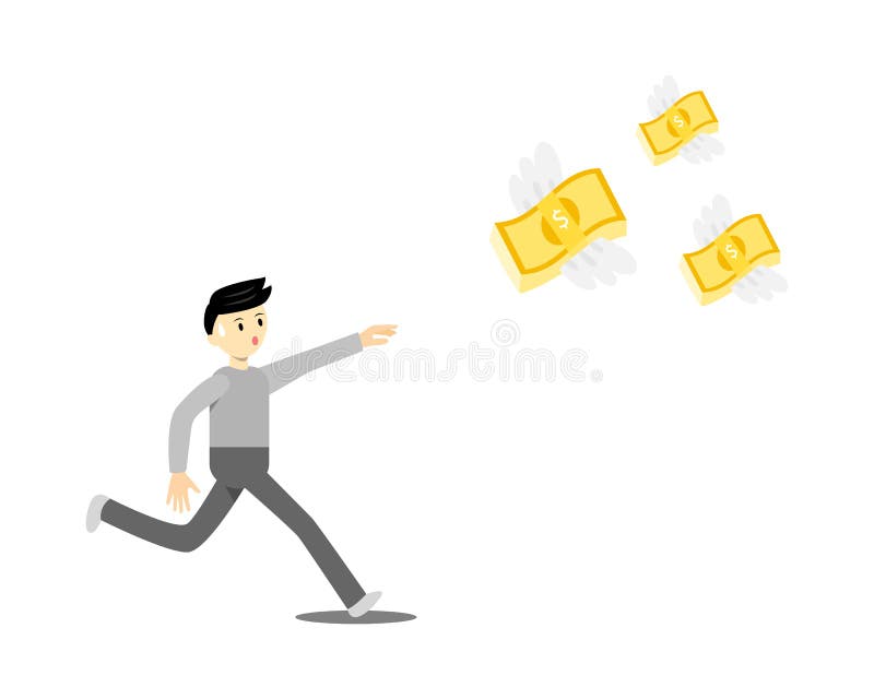 Young Man Chasing Money Which Flying Away from Him Cartoon Vector Stock ...