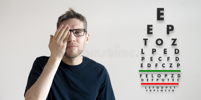 A Young Man Check the Eyesight Vision, Examine the Health with Test ...