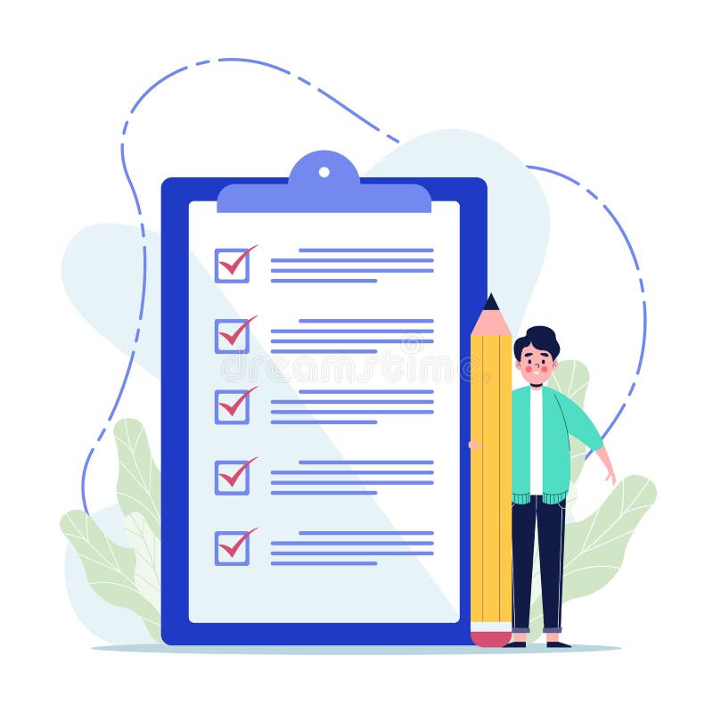 Young Man Checking Giant Check List Stock Vector - Illustration of note ...