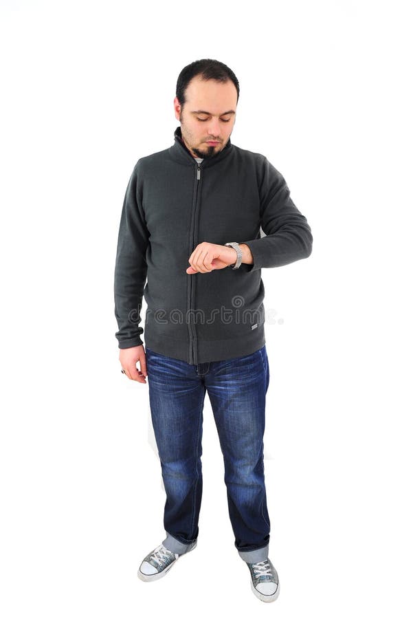 Young Man Checking His Watch, while Waiting Stock Photo - Image of full ...