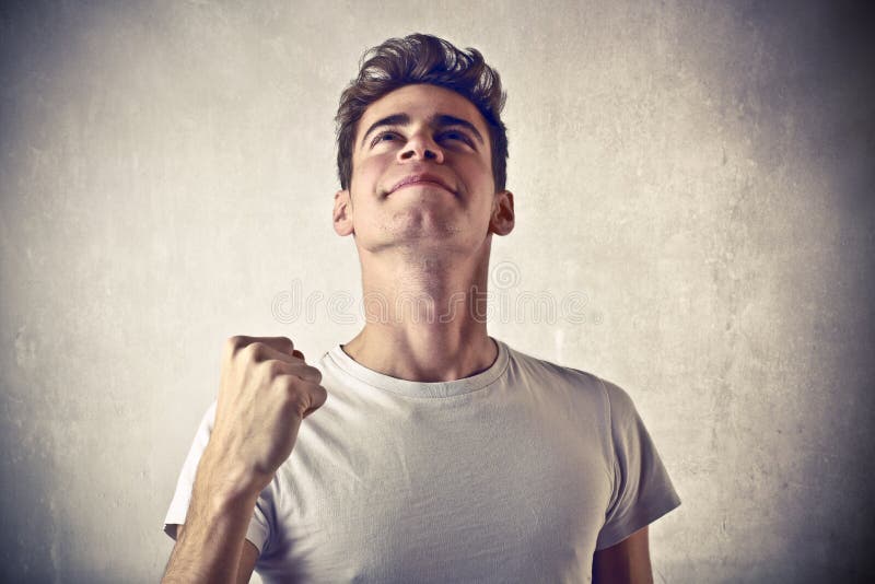 Young man cheering stock image. Image of copyspace, smile - 36038161