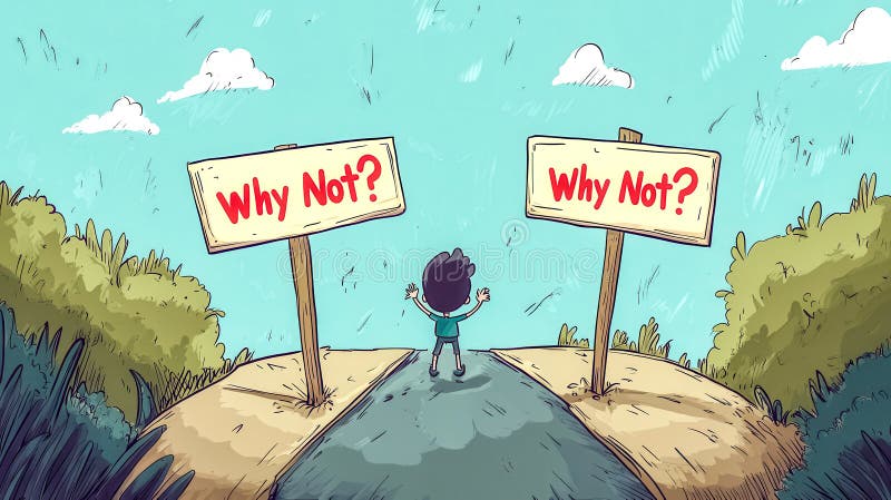 Young Man Choosing the Right Path with Why Not Signs Stock Image ...