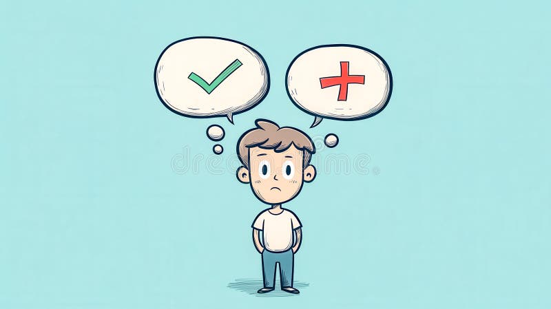 Young Man Choosing between Right and Wrong Answer Stock Photo - Image ...