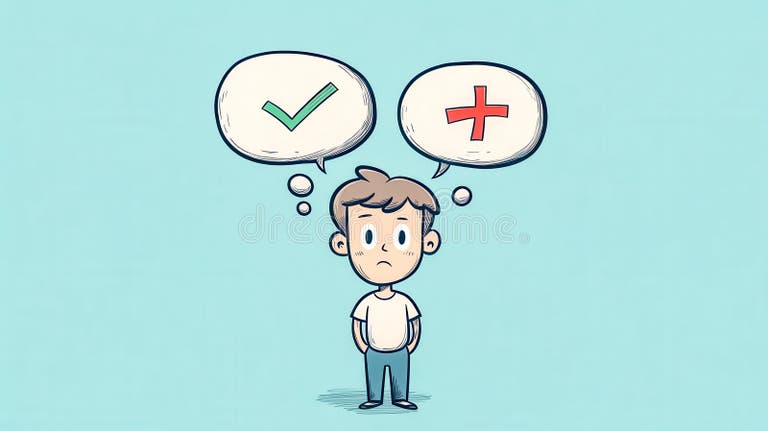 Young Man Choosing between Right and Wrong Answer Stock Photo - Image ...