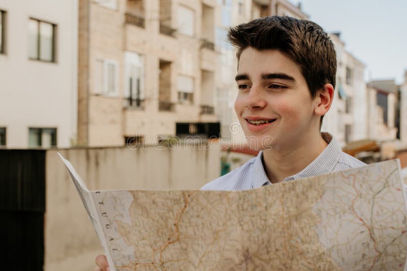 Young Man with City Map on the Street Stock Photo - Image of enjoy ...