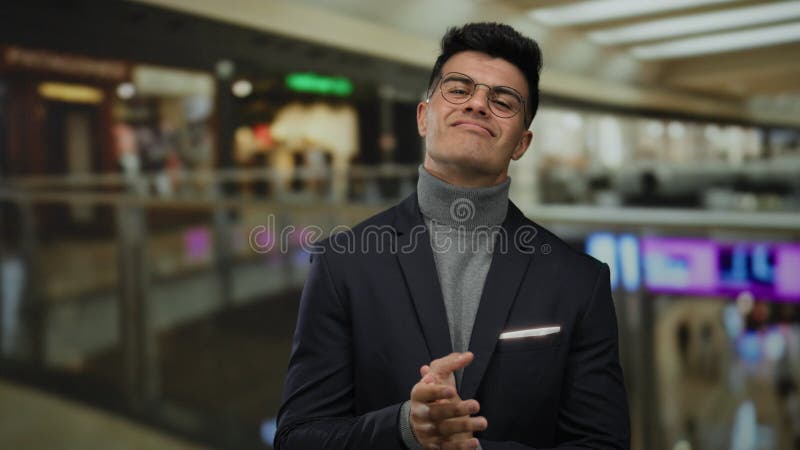 Young Man Clapping in a Modern Mall Setting, Creating a Dynamic Scene ...