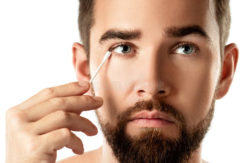 Man Cleaning His Eye with a Cotton Swab Stock Photo - Image of cosmetic ...