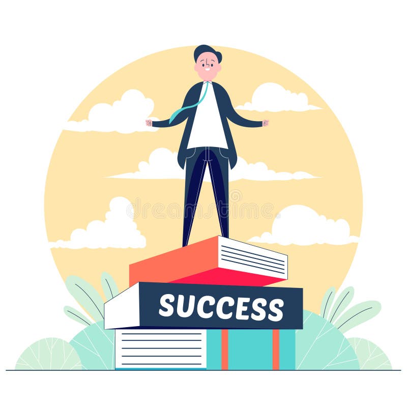 Young Man Climbing Books Stairs Learning Success Stock Vector ...
