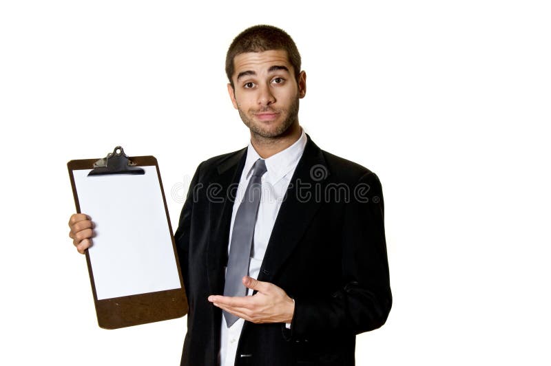 Young Man with Clipboard stock photo. Image of point, business - 8923164