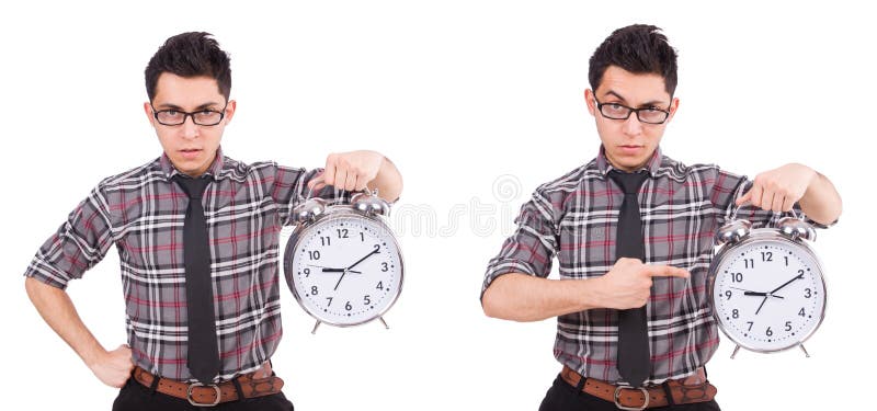 The Young Man with Clock Isolated on White Stock Image - Image of freak ...