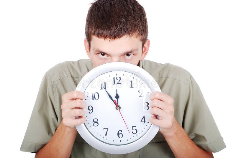 Young Man with Clock or Watch Stock Photo - Image of forhead, head ...