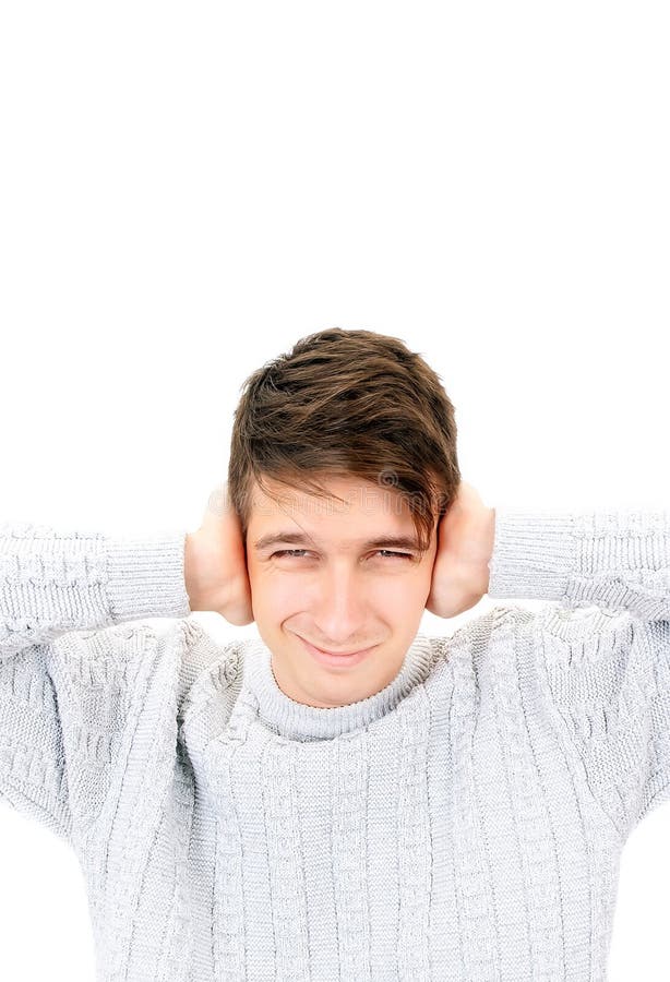 Young Man close his Ears stock photo. Image of neighbor - 267755136
