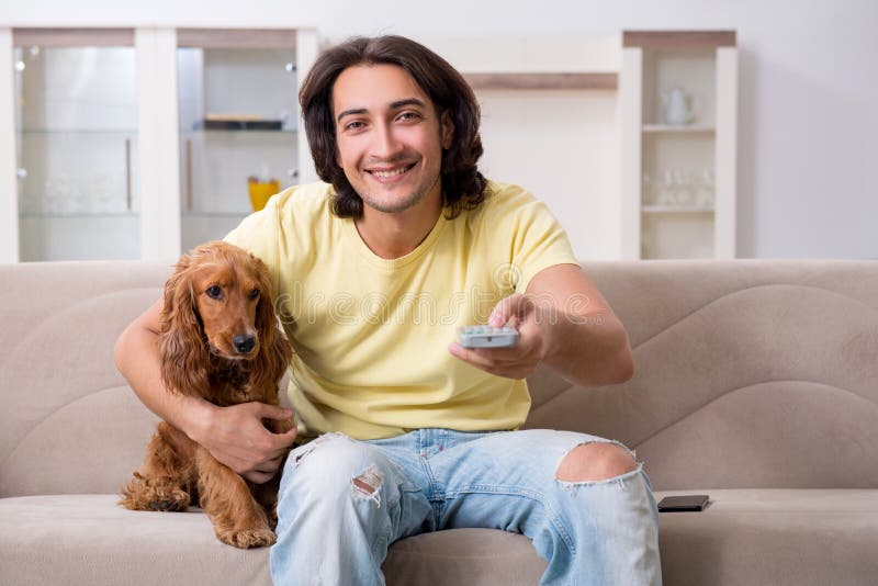 Young Man with Cocker Spaniel Dog Stock Image - Image of family ...