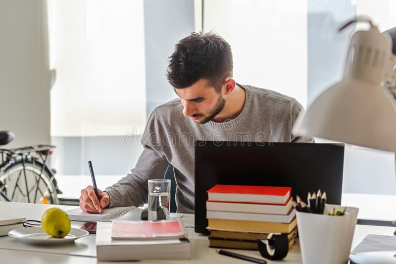 Young Man, College Student Studying for an Exam Stock Image - Image of ...