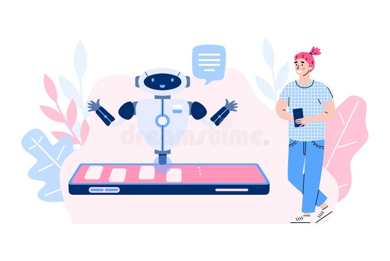 Young Man Communicating with Chatbot, Cartoon Vector Illustration ...